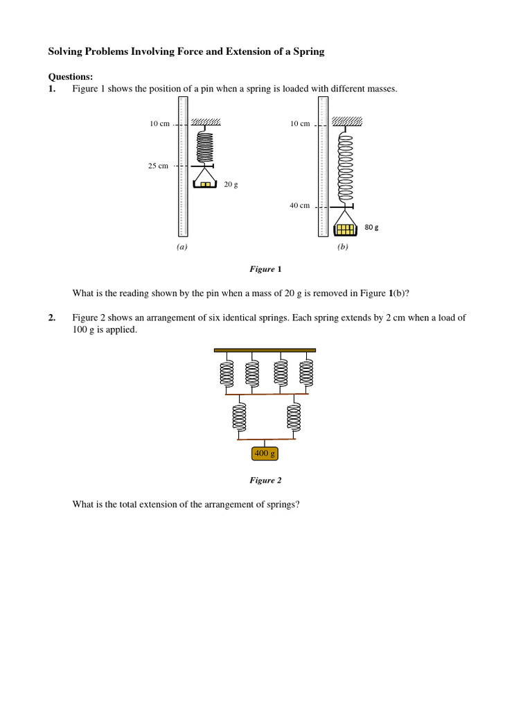 Spring Force and Extension Problems | PDF