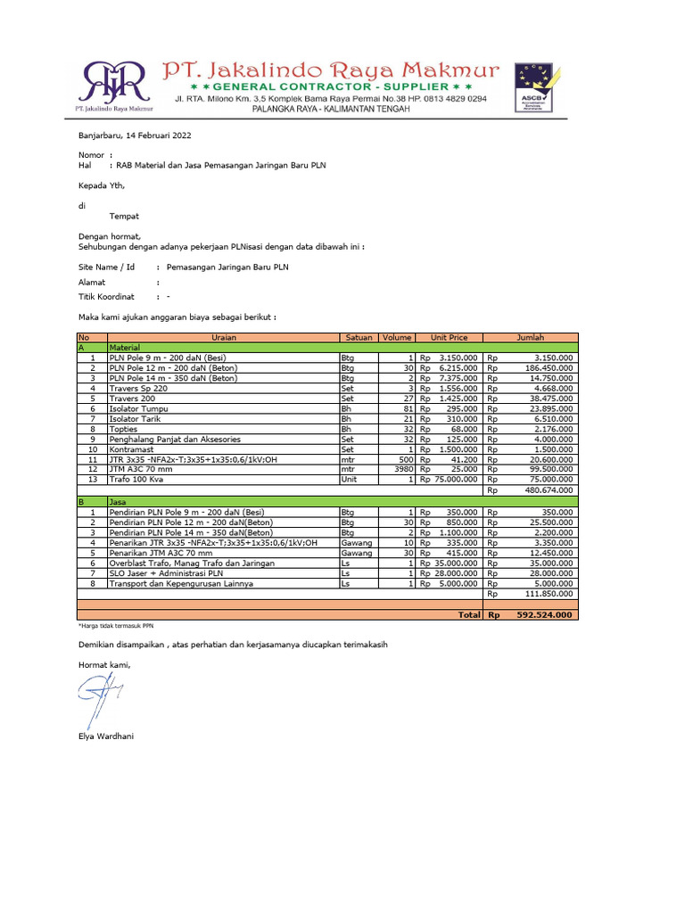 RAB Pemasangan Jaringan Baru | PDF | Sains & Matematika