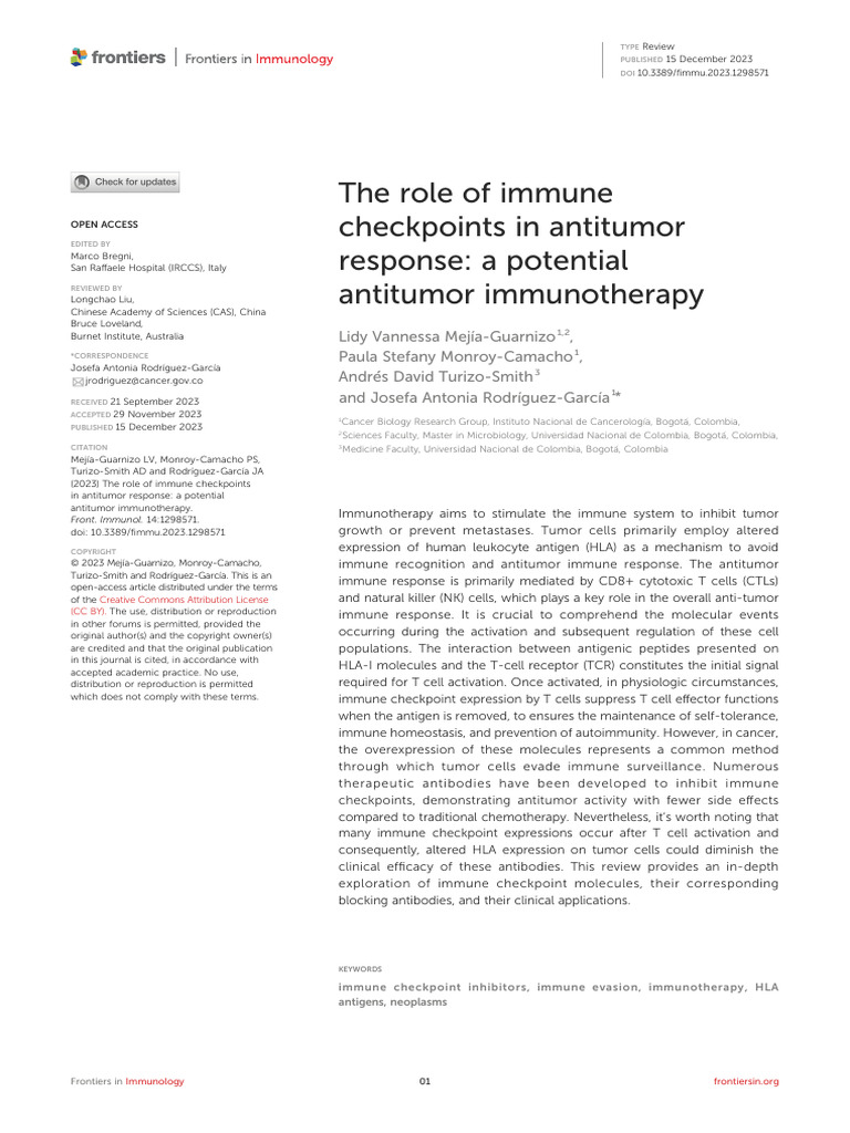 The Role of Immune Checkpoints in Antitumor Response 1702930832 | PDF | Immune System | T Cell
