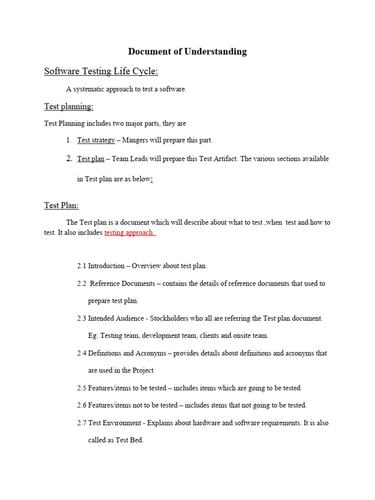 Document of Understanding - Testplan | PDF | Unit Testing | Software ...