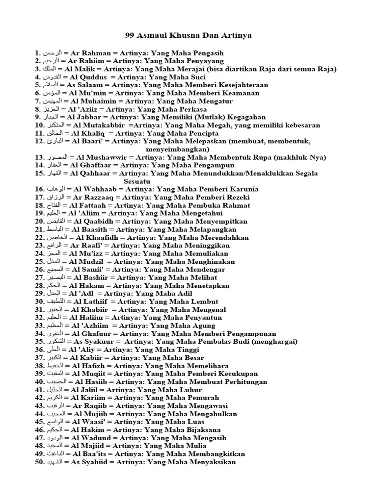 99 Asmaul Khusna Dan Artinya | PDF