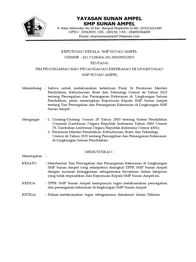 Contoh SK TPPK | PDF