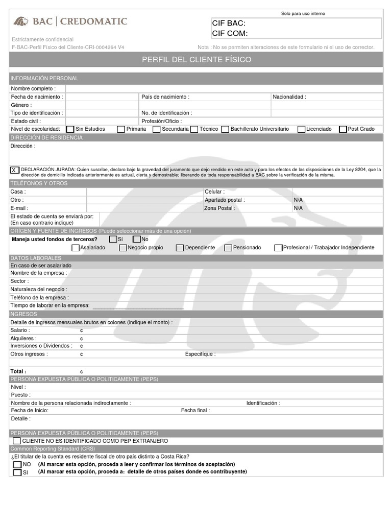 Formulario de Perfil del Cliente Físico | PDF | Economias