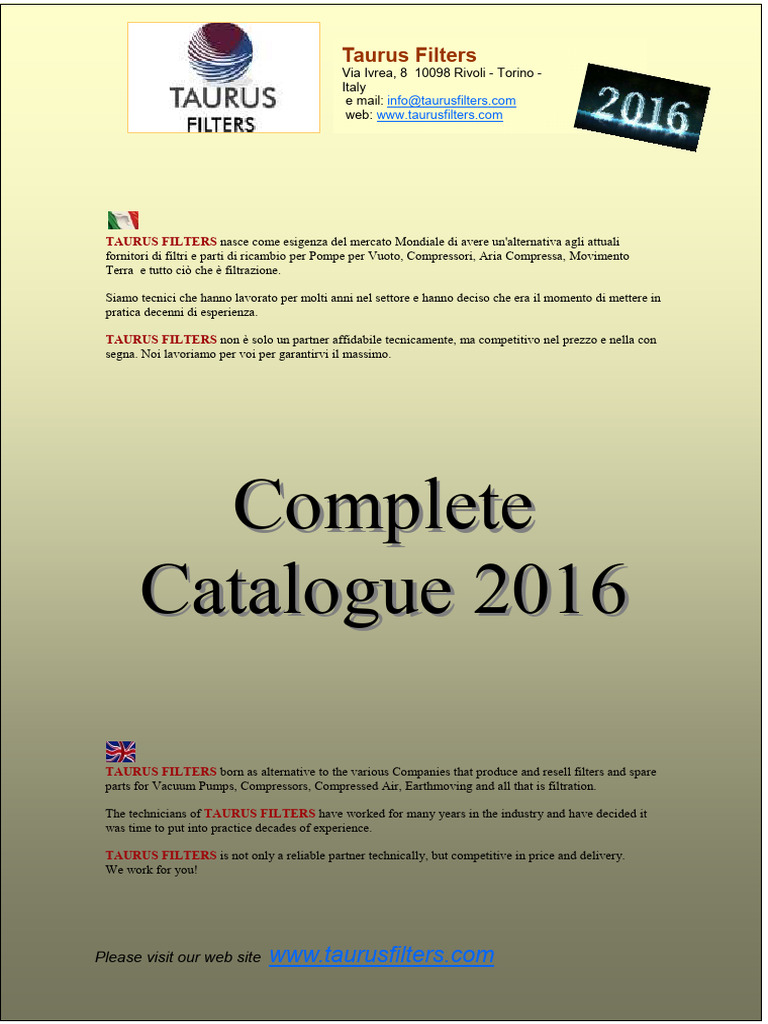 Taurus Filters 2016 | PDF | Gases | Turbomachinery