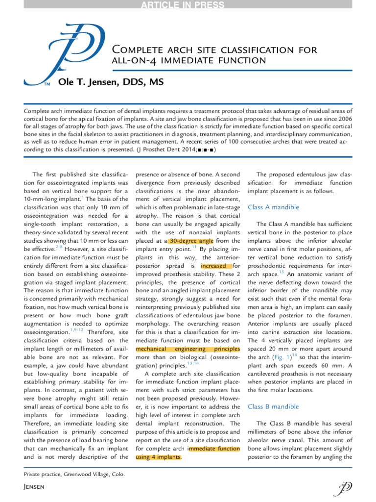 All On 4 Classif PDF | PDF | Dental Implant | Anatomical Terms Of Location
