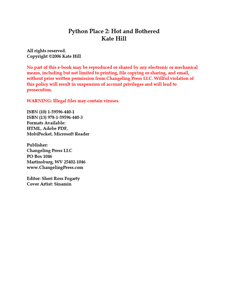 (Python Place 2) Hill, Kate - Hot and Bothered (Changeling) - Libgen - Li | PDF | Cats