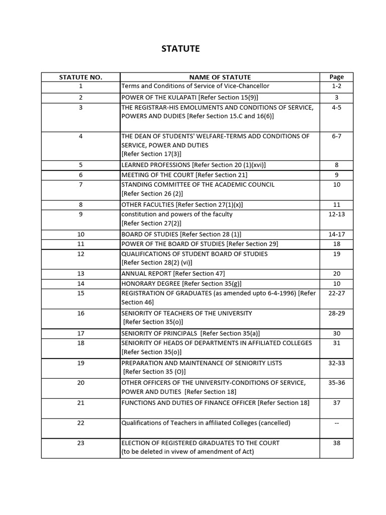 Statute: Statute No. Name of Statute | PDF | Pension | Salary