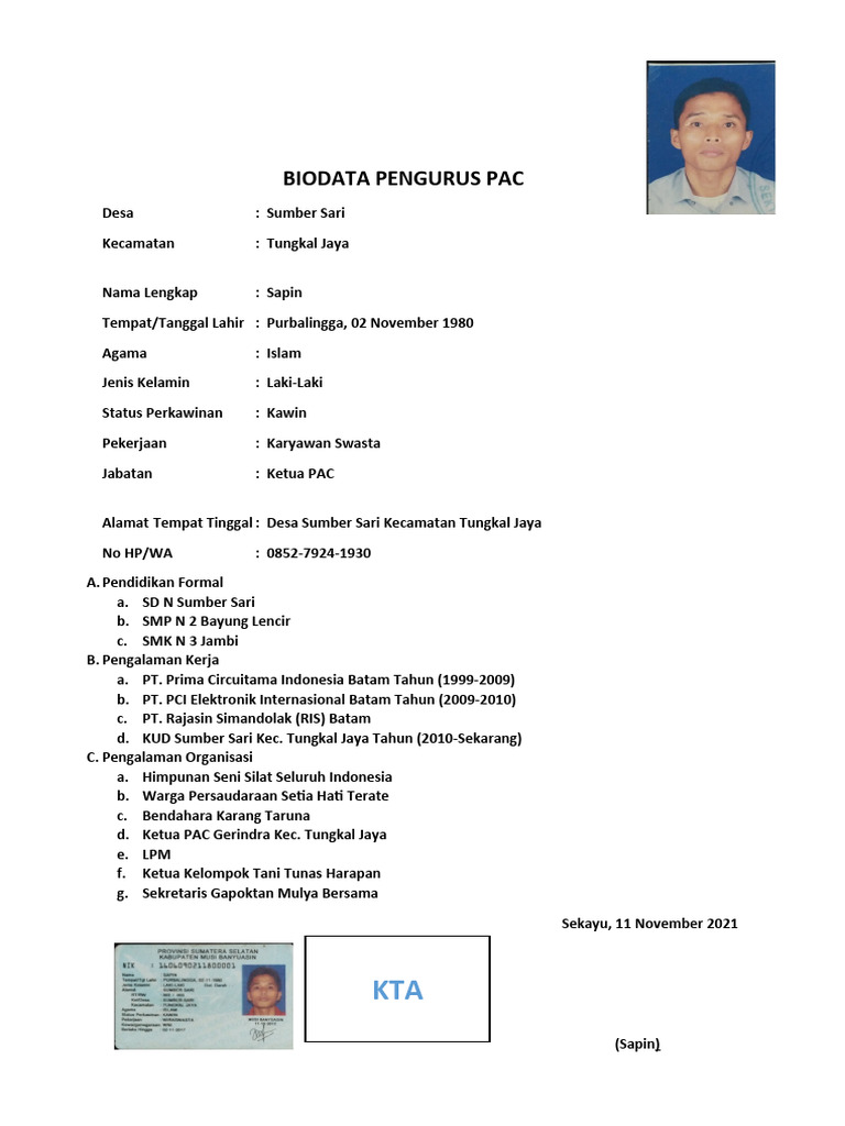 BIODATA PENGURUS PAC | PDF