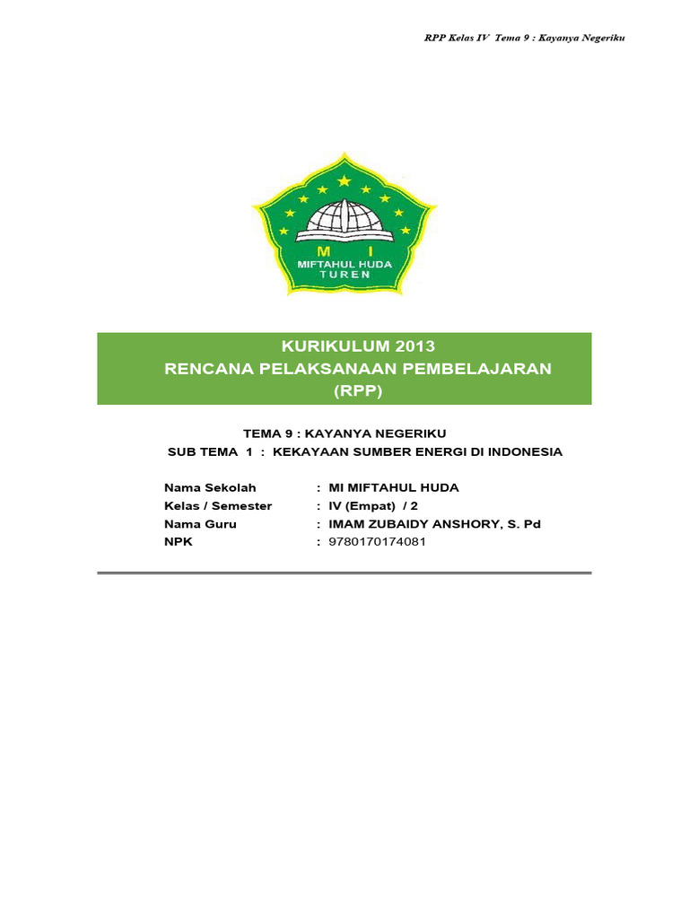 RPP Tema 9. Kayanya Negeriku | PDF