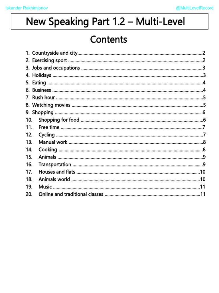 Multilevel Speaking Part 1.2 Guide | PDF