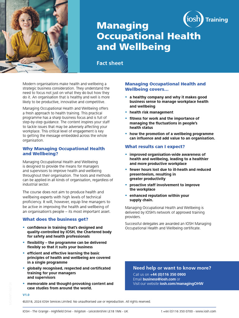Managing Occupational Health and Wellbeing Fact Sheet | PDF ...