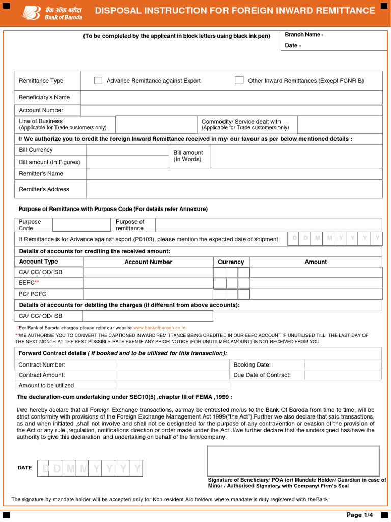 Foreign Outward Remittances Form | PDF | Debt | Investing