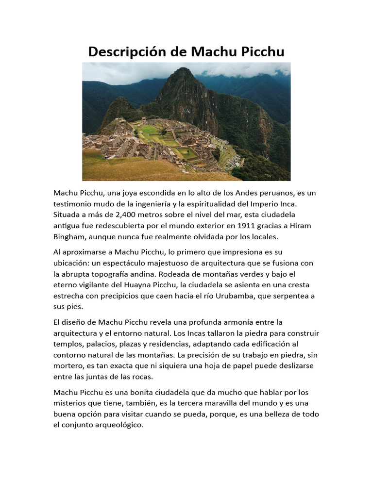 Descripción de Machu Picchu | PDF
