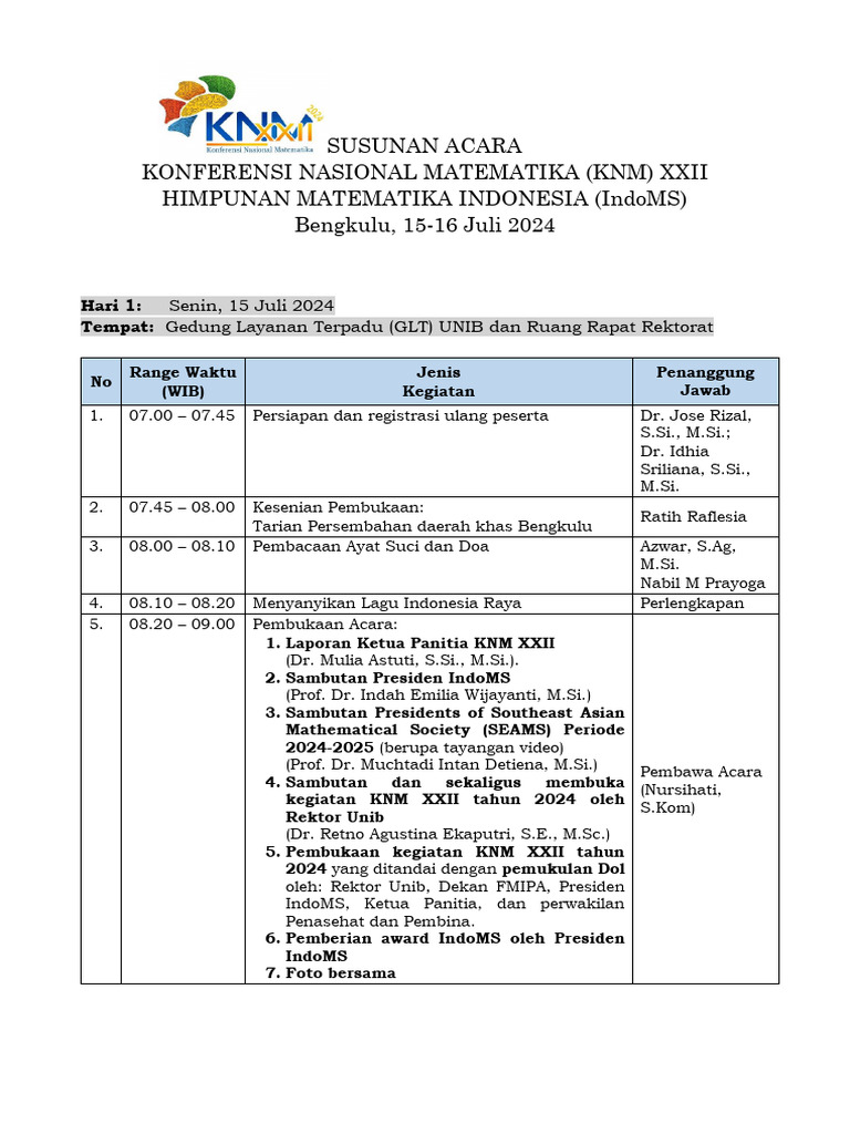 Susunan Acara KNM 22 Tahun 2024 (5 Juli 2024) | PDF