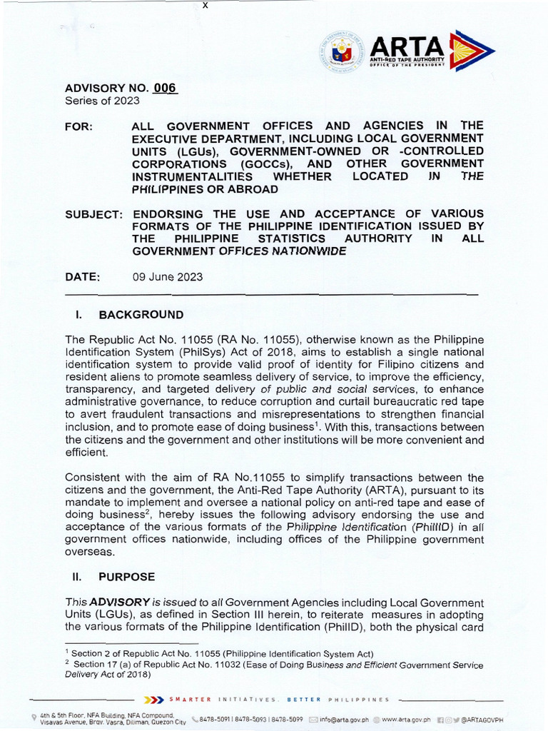 ARTA Advisory-No.-006-with-Annexes-1 - Endorsement of Various Formats ...