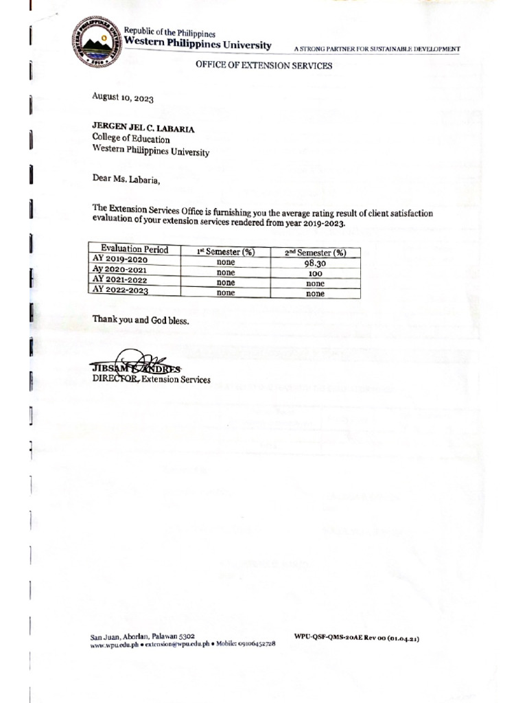 Satisfactory Rating For Extension | PDF