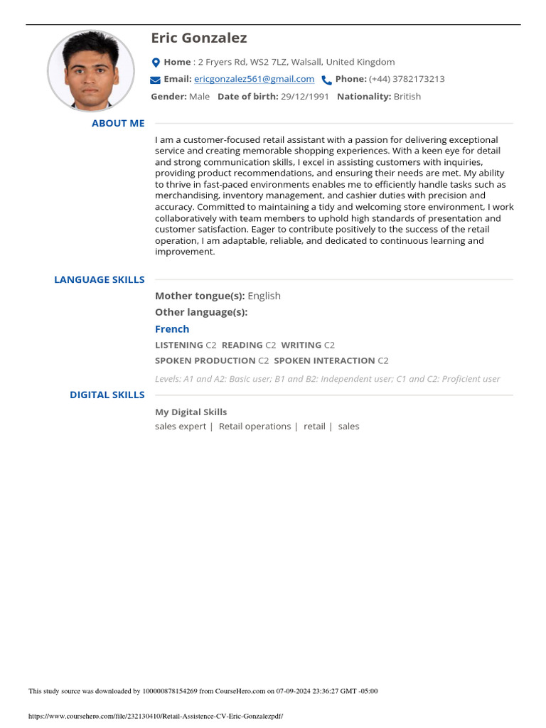 Retail_Assistence_CV__Eric_Gonzalez.pdf | PDF | Human Communication