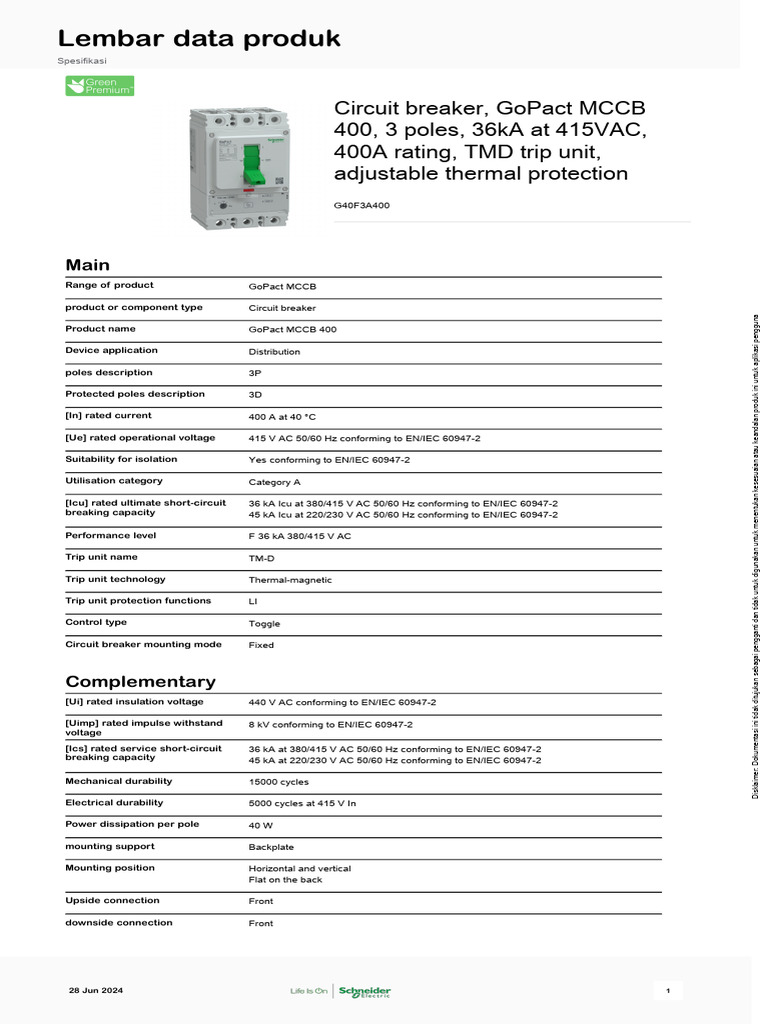 GoPact MCCB 400A Circuit Breaker | PDF | Electrical Engineering | Electricity