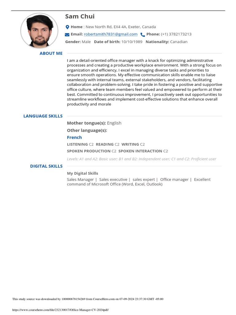 Office Manager CV Example | PDF | Human Communication | Computing