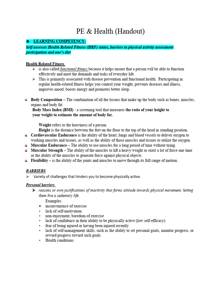 PE Handout | PDF | Strength Training | Heart Rate