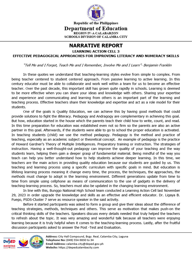 LAC 3 Narrative Report | PDF | Pedagogy | Teachers