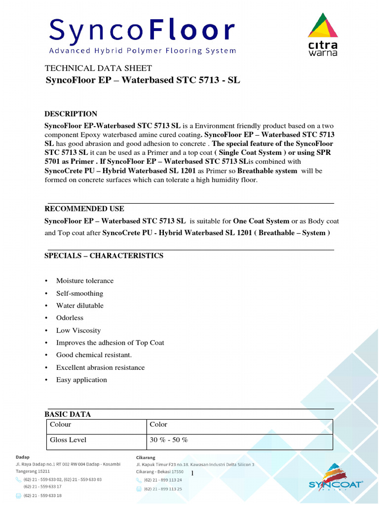SyncoFloor - EP - Waterbased STC 5713 SL | PDF | Concrete | Industrial Processes