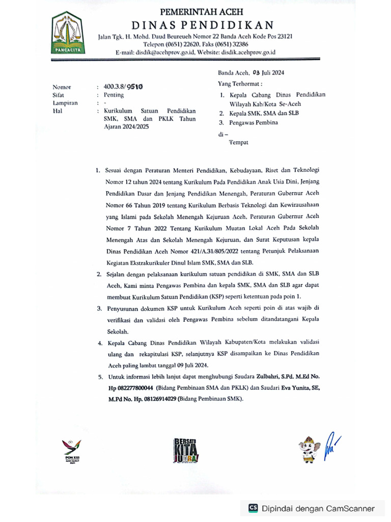 Surat KSP SMK, Sma Dan PKLK | PDF