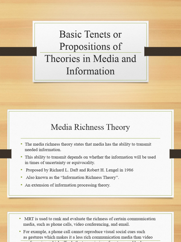 Basic Tenets or Propositions of Theories in Media and Information | PDF ...