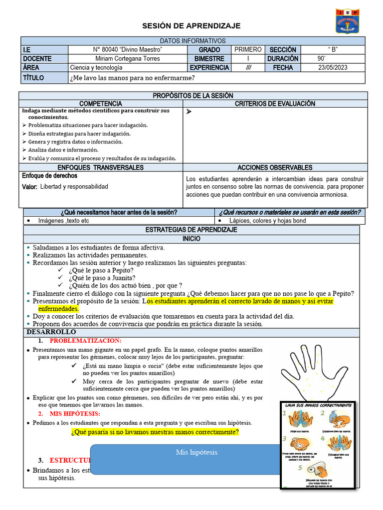 Lavado de Manos: Prevención de Enfermedades | PDF | Evaluación | Aprendizaje