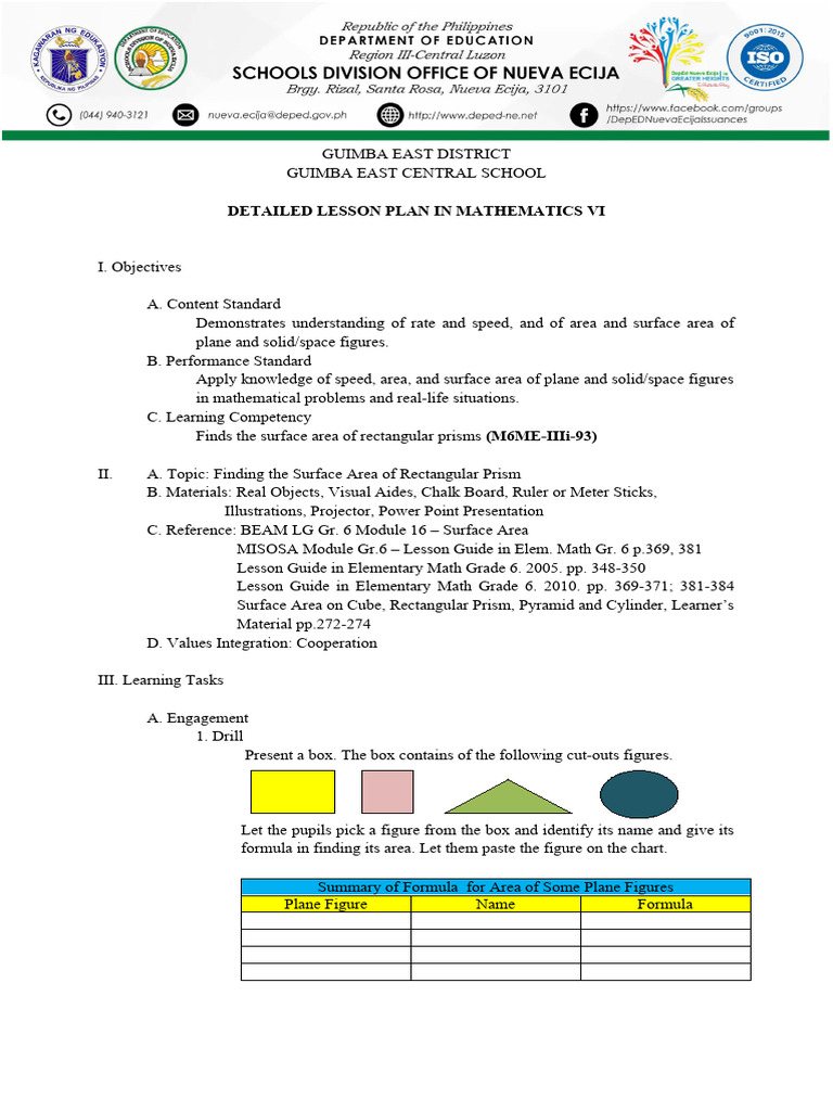 Detailed LP in Math6 | PDF | Area | Surface Area