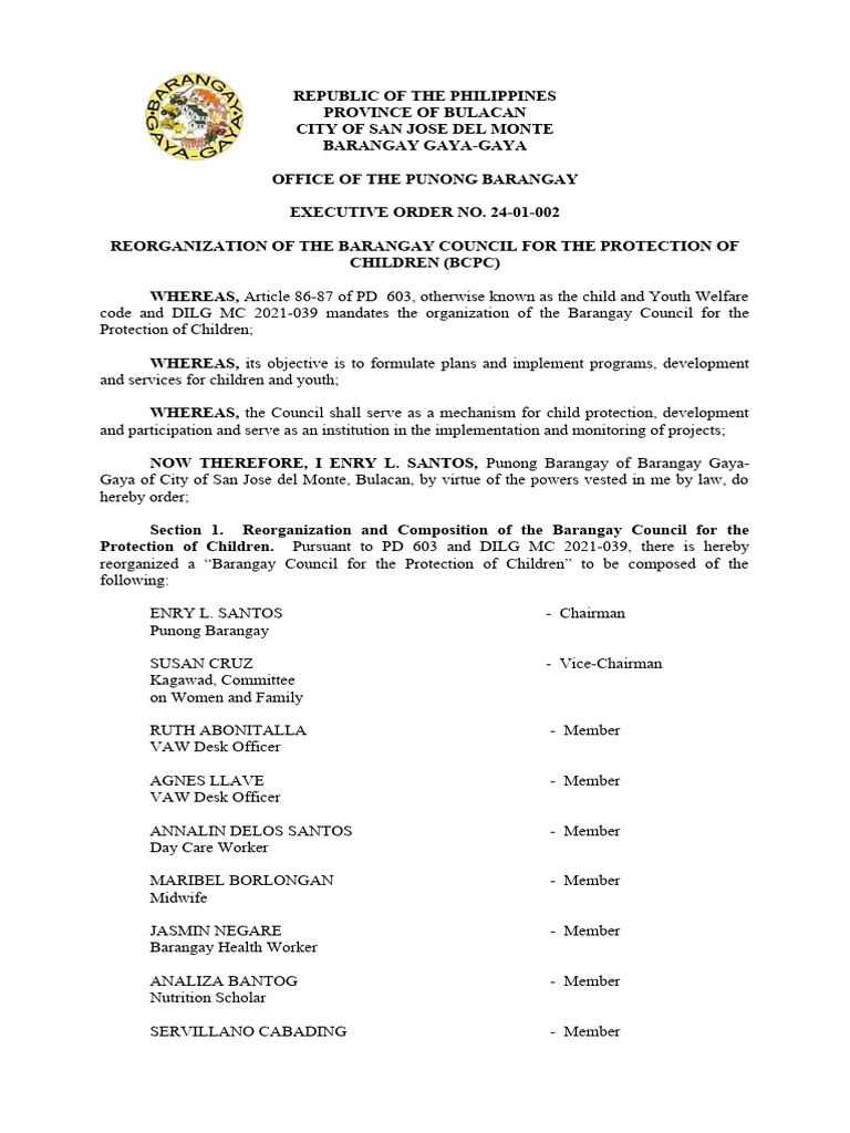 2 - BCPC-Executive-Order | PDF | Justice | Crime & Violence