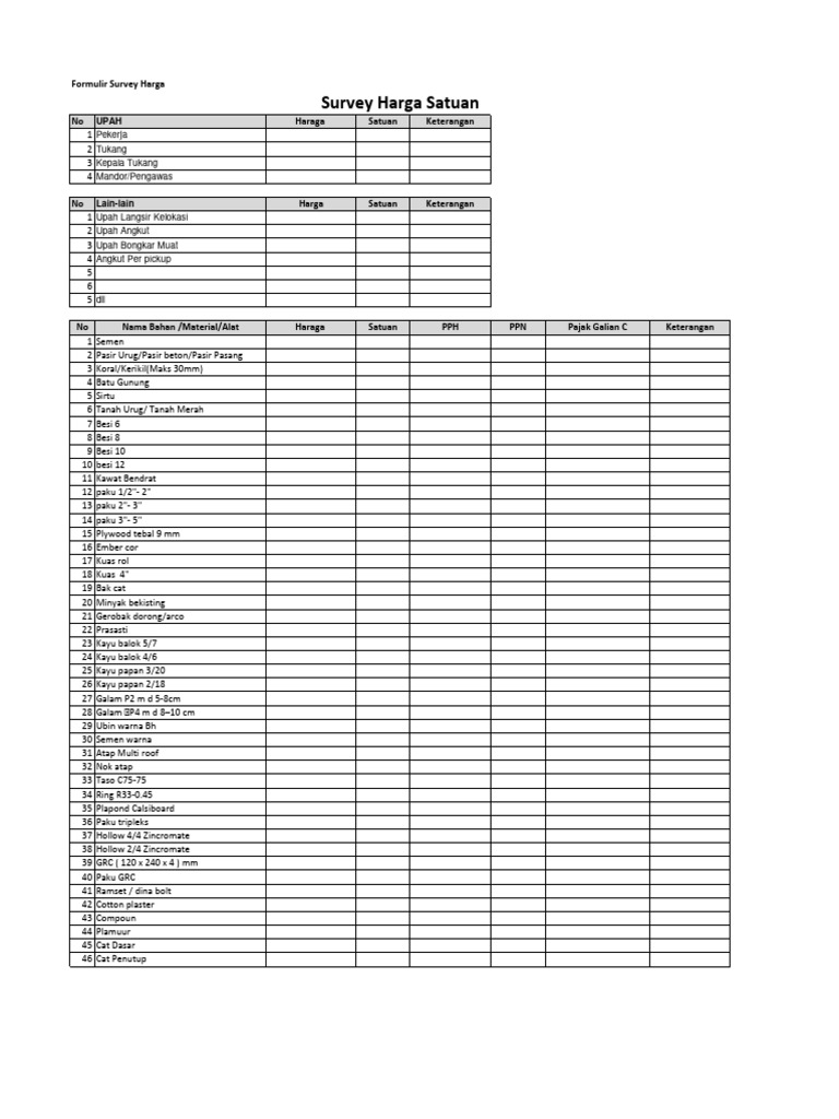 Form Survey Harga | PDF
