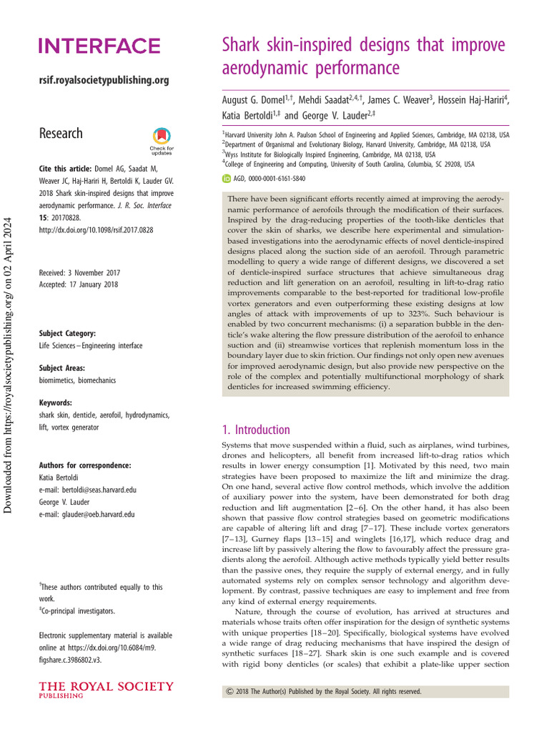 Domel Et Al 2018 Shark Skin Inspired Designs That Improve Aerodynamic ...