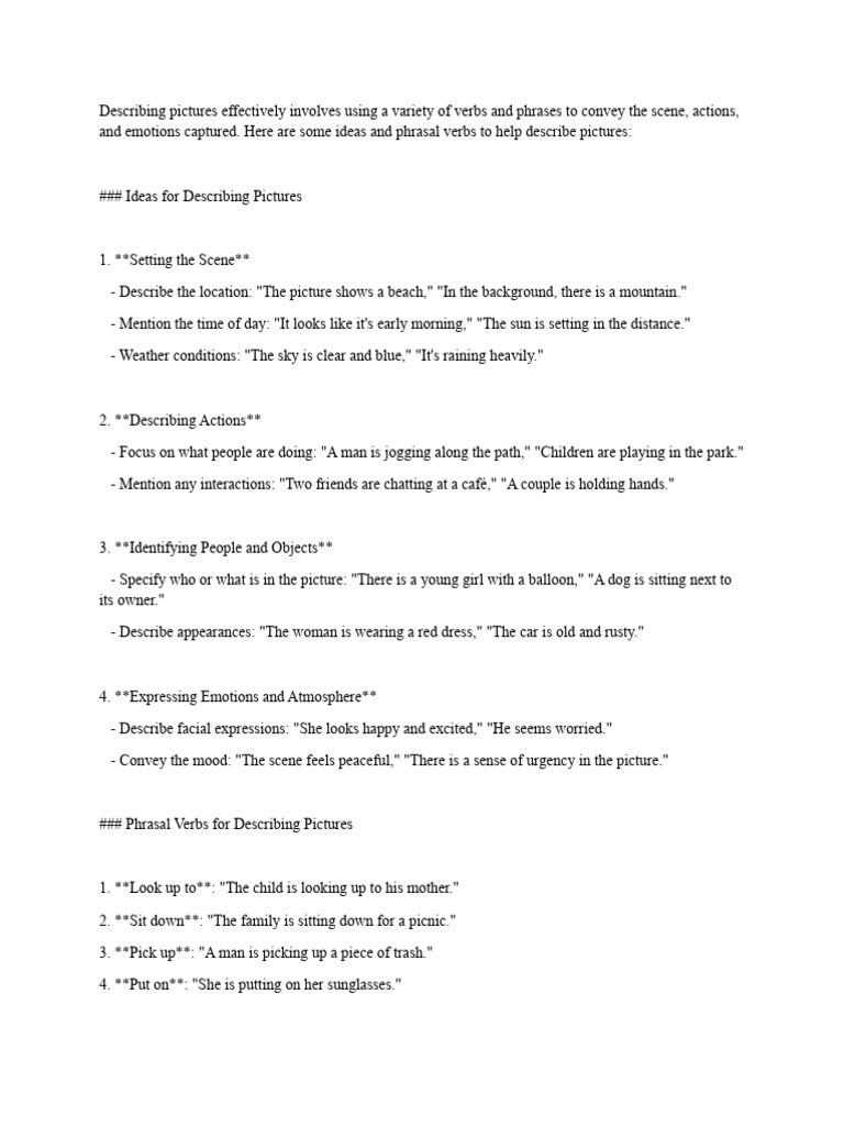 Describe A Picture | PDF | Verb