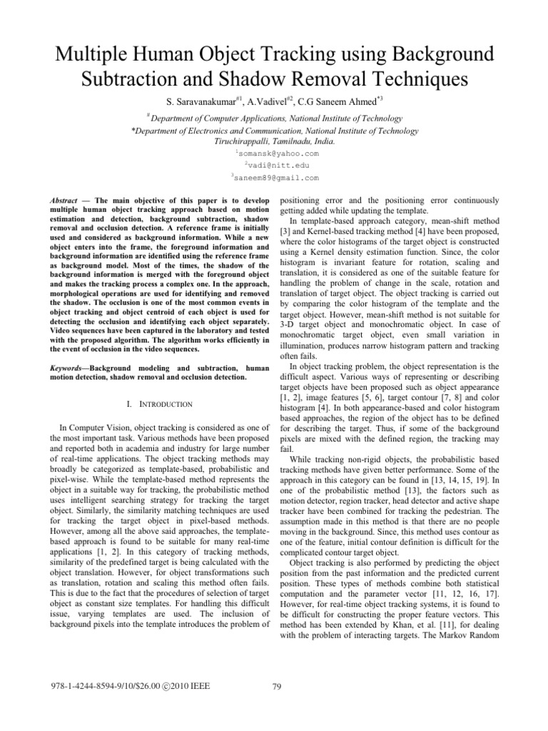 Object Tracking Using Background Subtraction Pdf Computer Vision Applied Mathematics