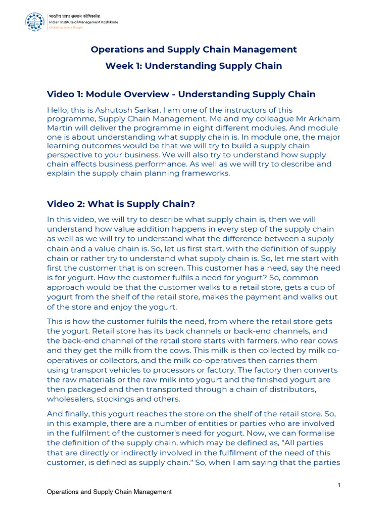 IIMK UWA M1 Transcript-2 | PDF | Profit (Economics) | Supply Chain