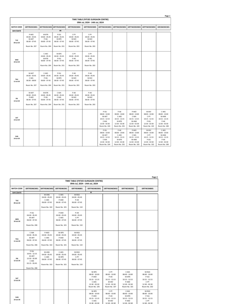 Time Table 09.07.2024 to 16.07.2024 revised | PDF | Evaluation Methods ...
