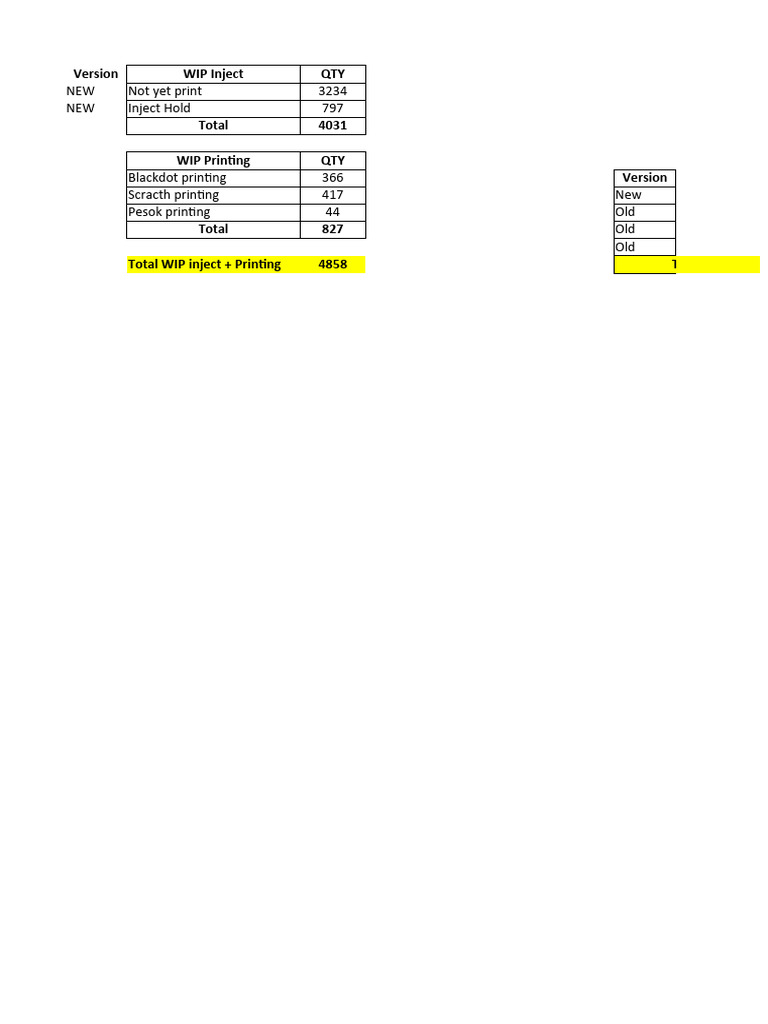 WIP Inject and Printing Summary Report | PDF
