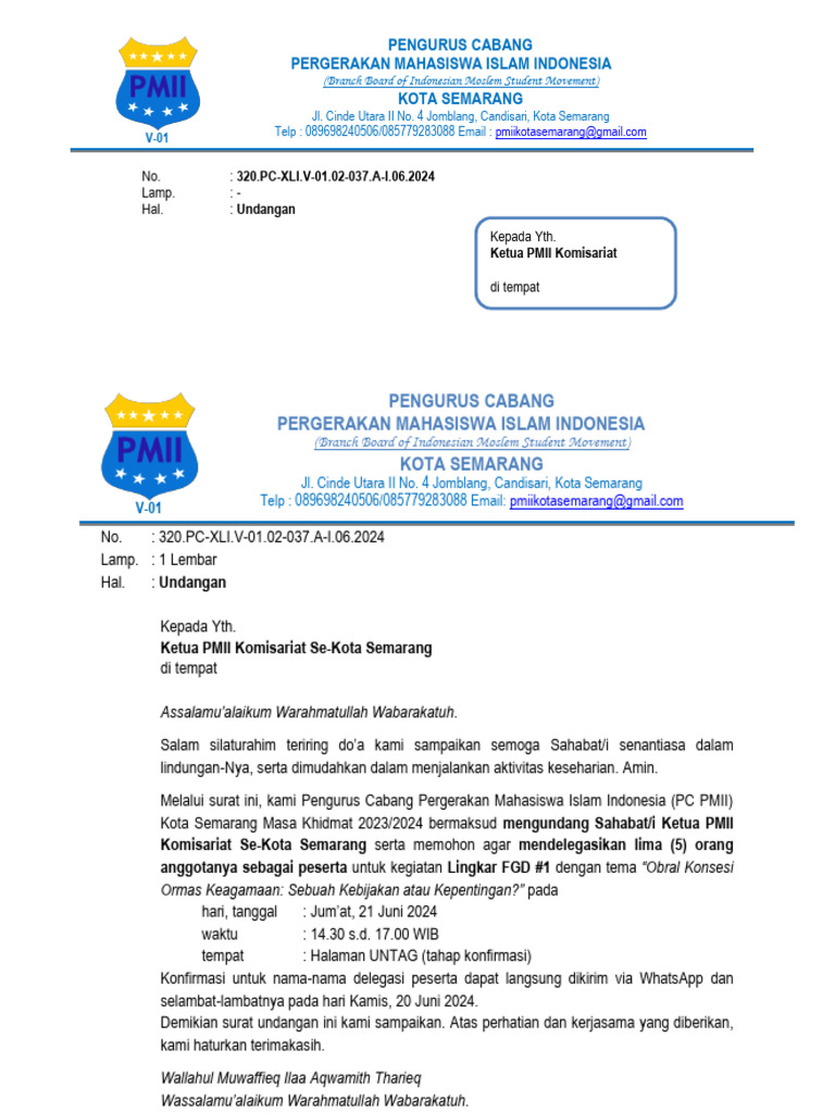 Undangan FGD PMII Se-Kota Semarang | PDF | Karier & Perkembangan