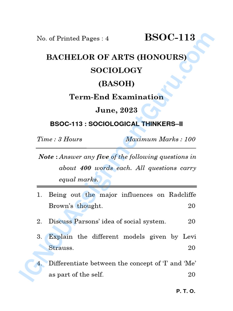 June - 2023 BSOC-113 | PDF | Science | Behavioural Sciences