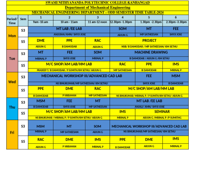 Time Table Odd Sem 2024 June | PDF
