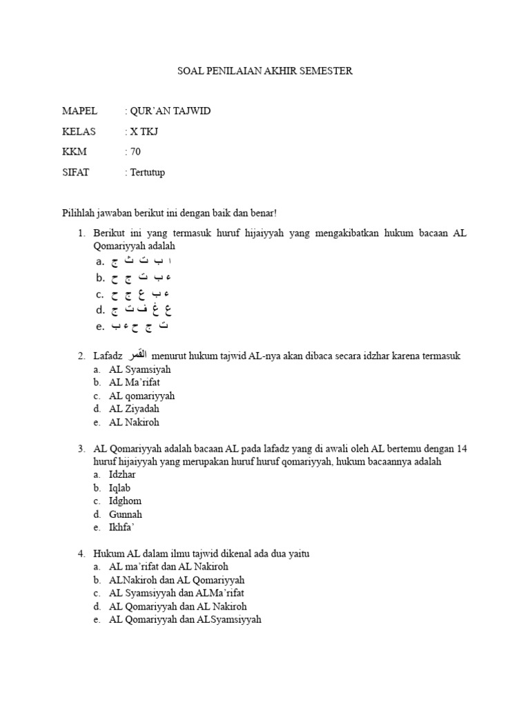 Soal Pas QT KLS X Semster Gasal 2022 | PDF