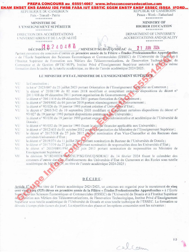 Concours Essec Douala Licence 2024 | PDF