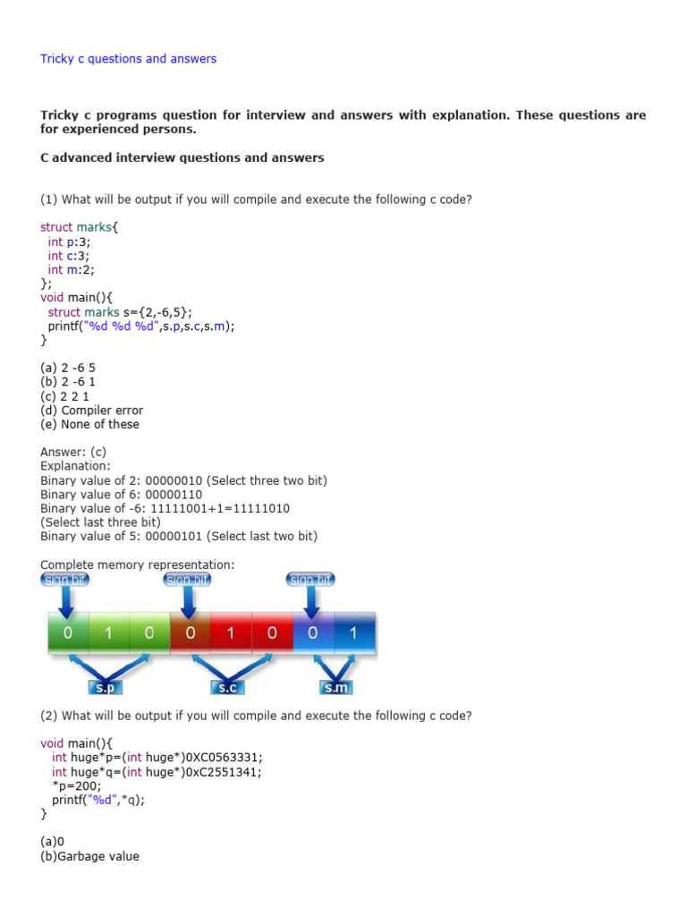 C Questions And Answers Pdf Pointer Computer Programming Integer Computer Science