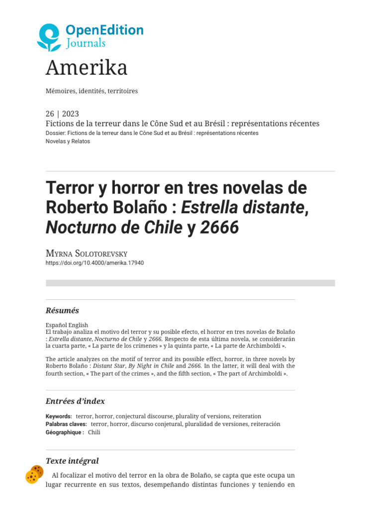 Terror y Horror en Tres Novelas de Roberto Bolaño - Estrella Distante ...