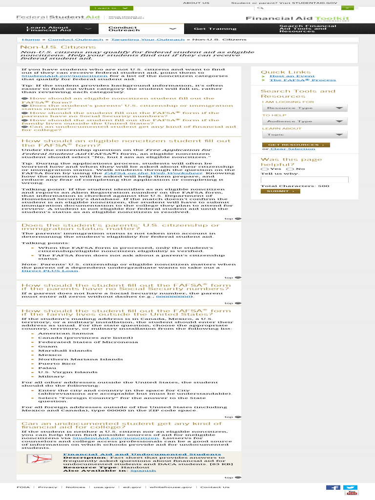 Non-U.S. Citizens Federal Student Aid - Financial Aid Toolkit | PDF ...