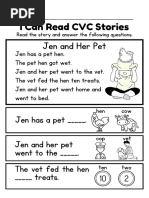 CVC Reading Comprehension Stories | PDF | Animals And Humans