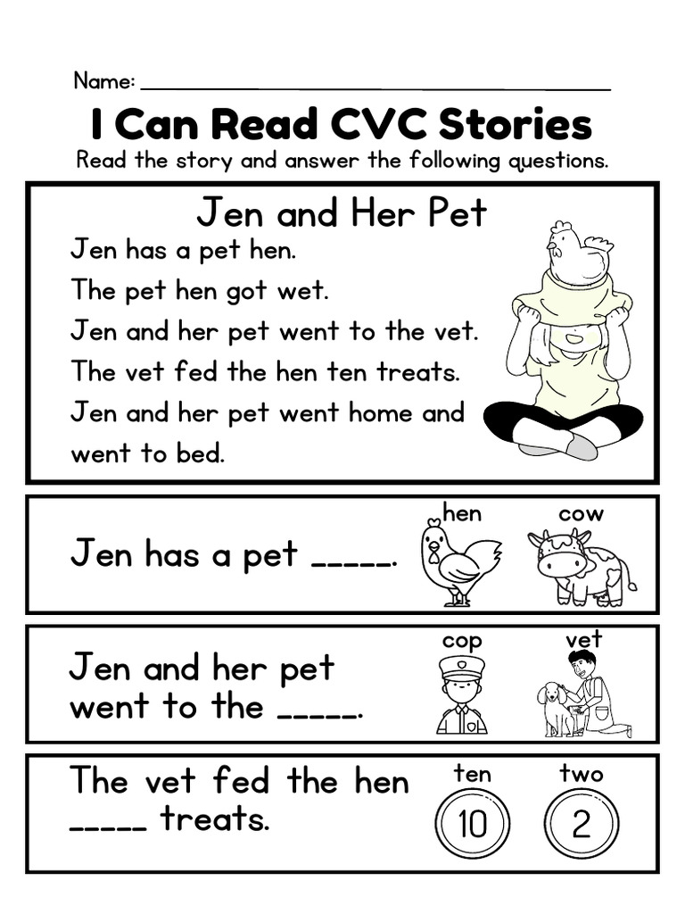 Short O CVC Stories Reading Comprehension English Worksheet (1) | PDF ...