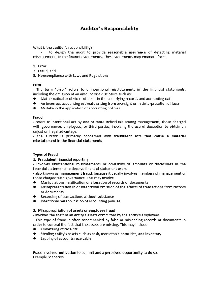 Auditor’s Responsibility | Download Free PDF | Financial Audit | Internal Control