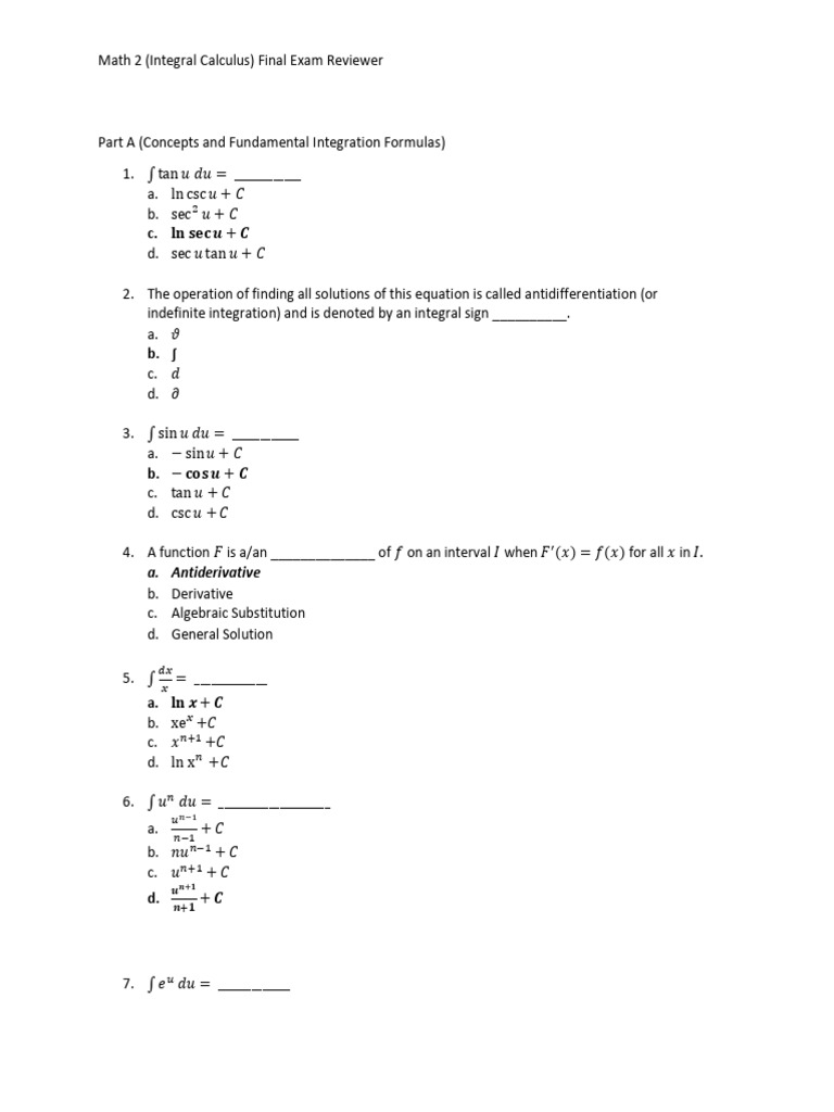 Math-2-Final-Exam-Reviewer | PDF | Integral | Functions And Mappings